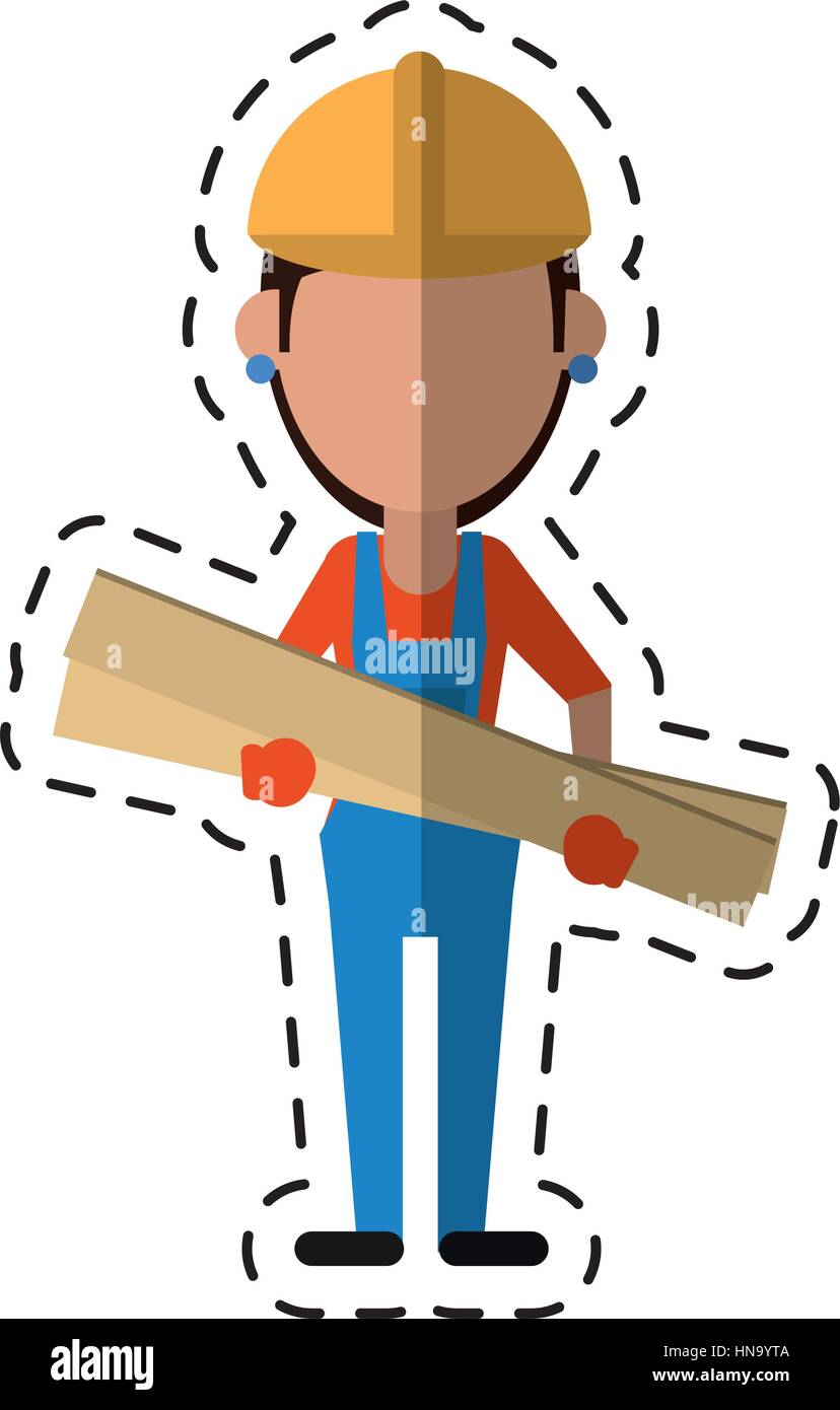 cartoon woman building construction wooden boards Stock Vector Image ...