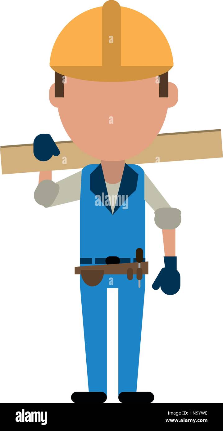 man construction wooden board and tool belt vector illustration Stock ...