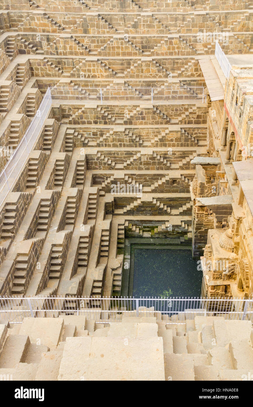 The Chand Baori Stepwell in the Rajasthani village of Abhaneri, North ...