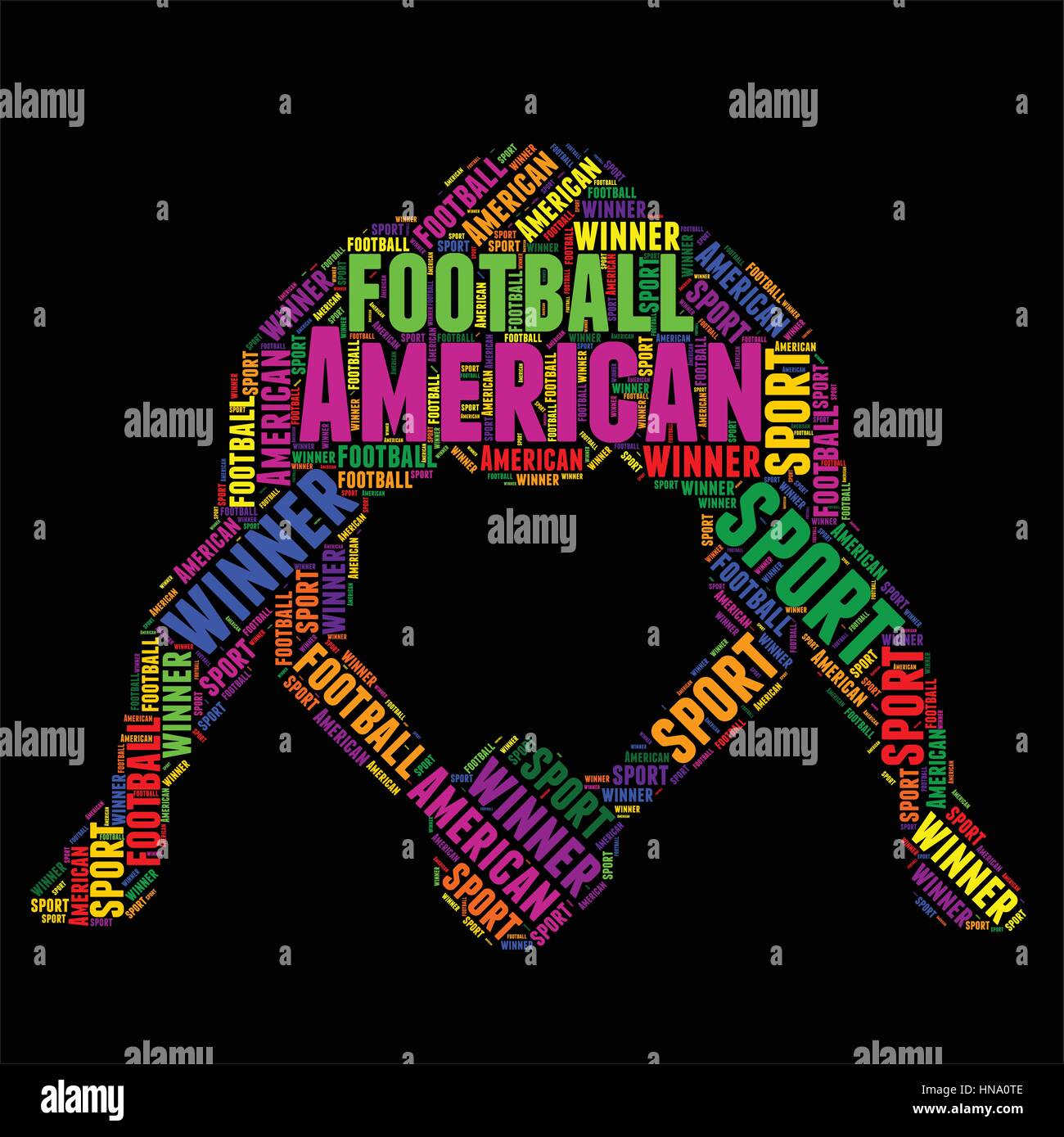 American football Typography word cloud colorful Vector illustration ...