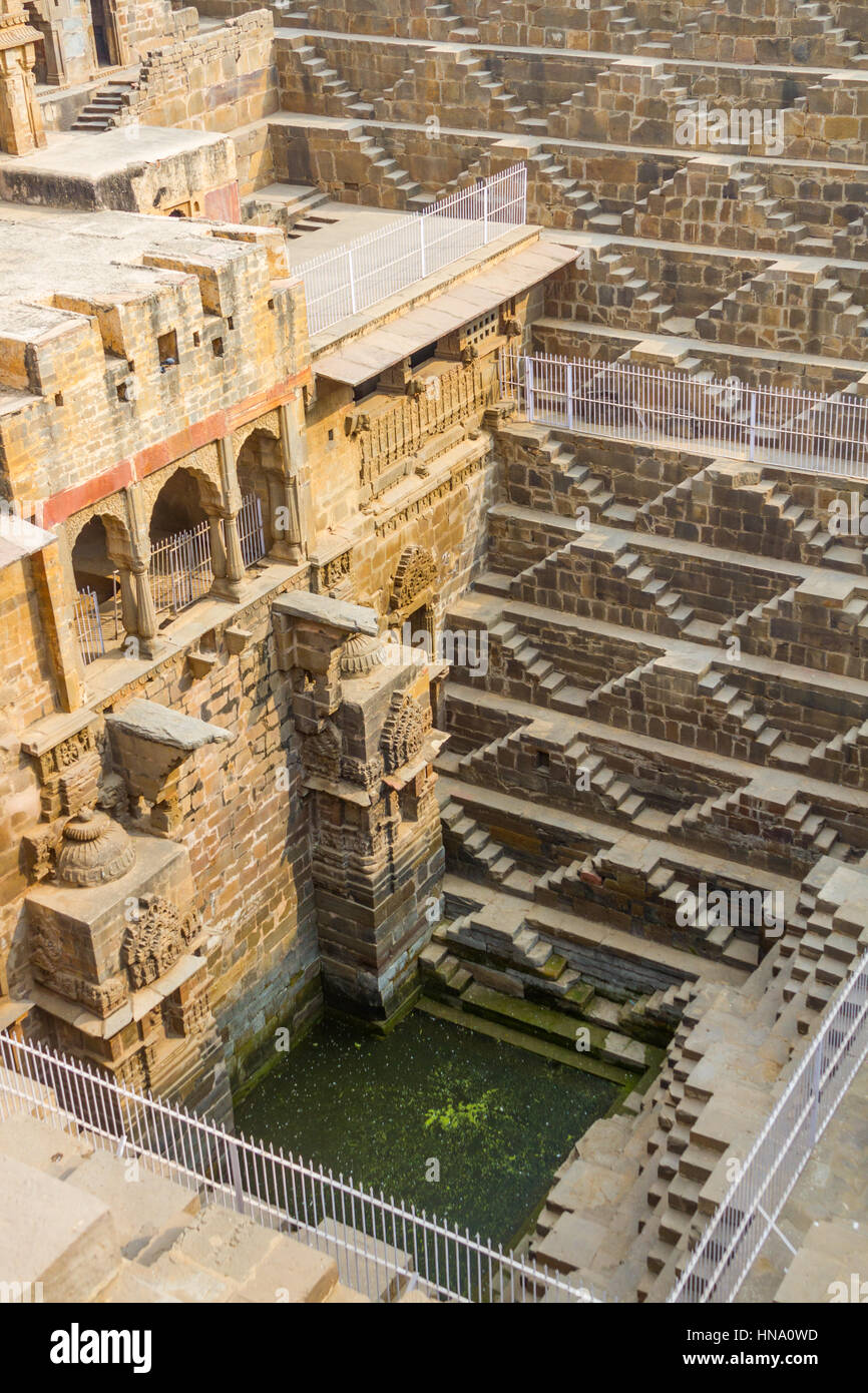 The Chand Baori Stepwell in the Rajasthani village of Abhaneri, North ...