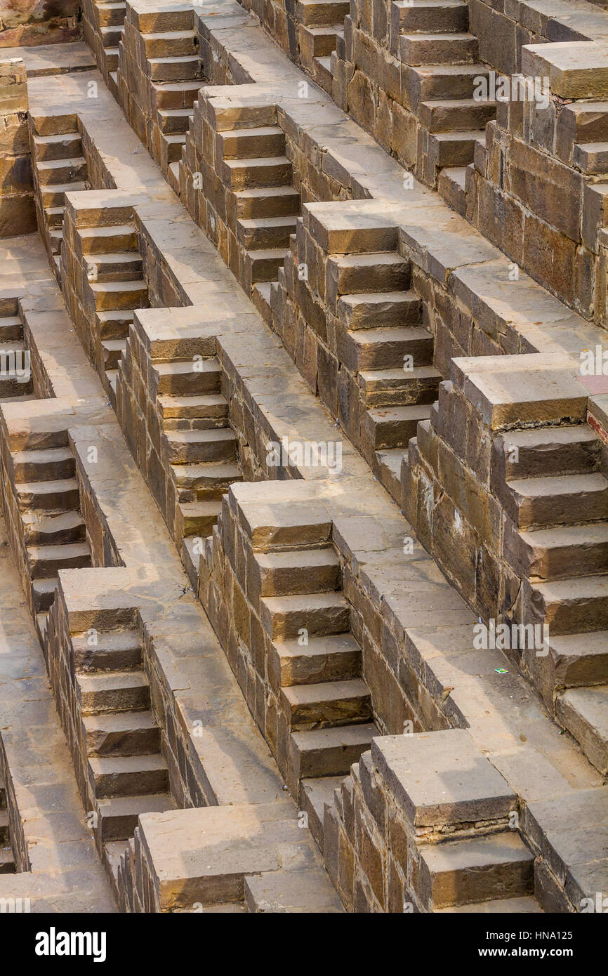The steps of the Chand Baori Stepwell in Abhaneri, Rajasthan, India ...