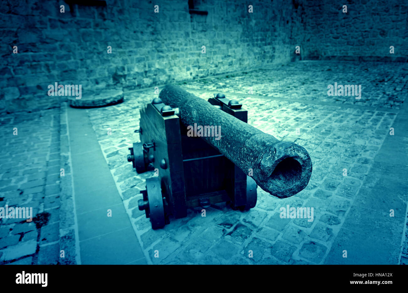 Old rusty cannon, detail of an ancient weapon of war pirate, art and ...