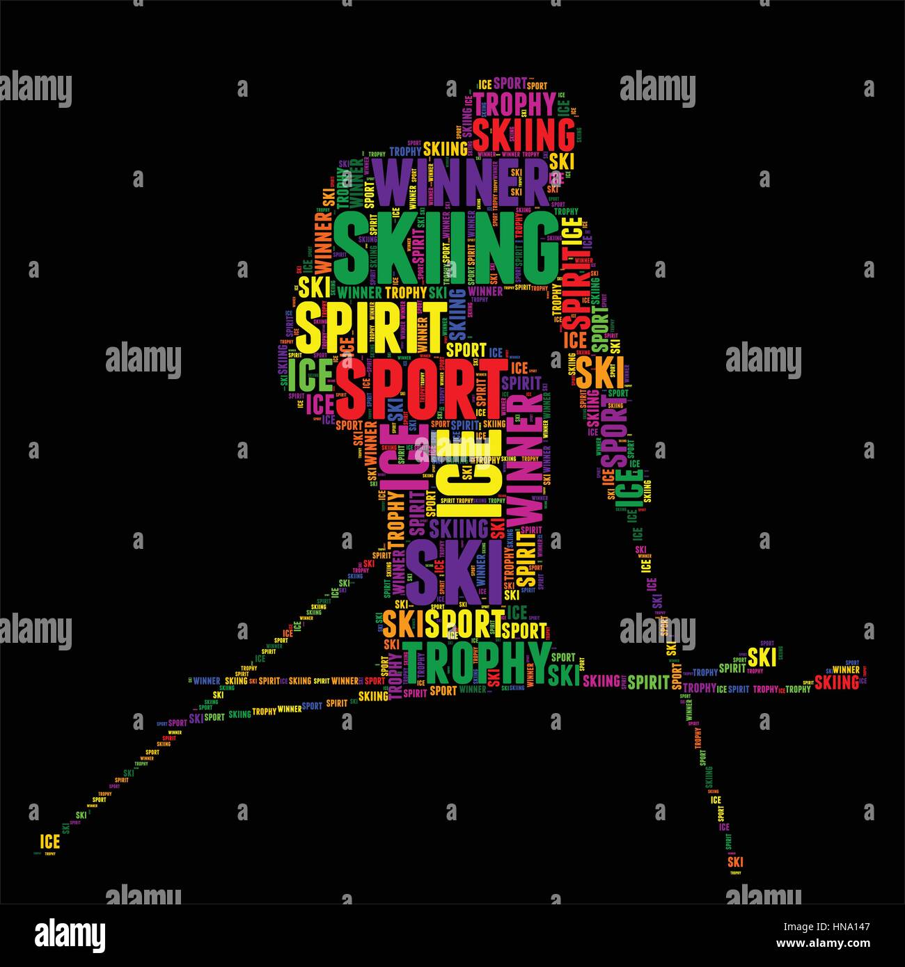 skiing Typography word cloud colorful Vector illustration Stock Vector ...