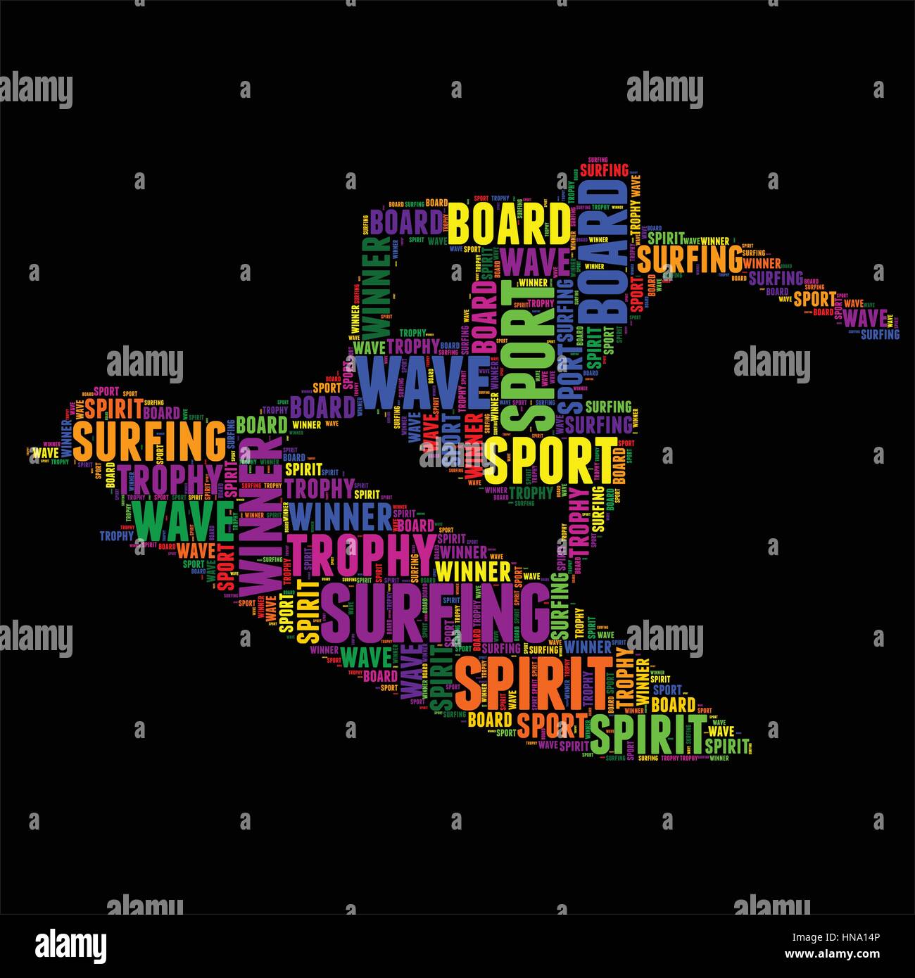 surfing Typography word cloud colorful Vector illustration Stock Vector ...