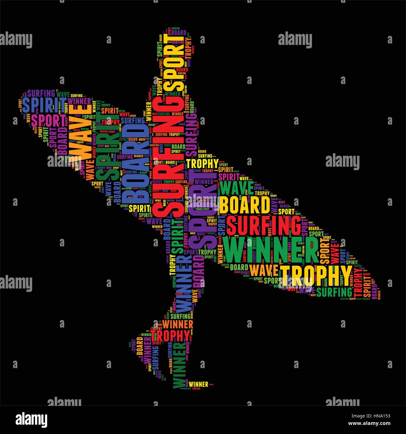 surfing Typography word cloud colorful Vector illustration Stock Vector ...