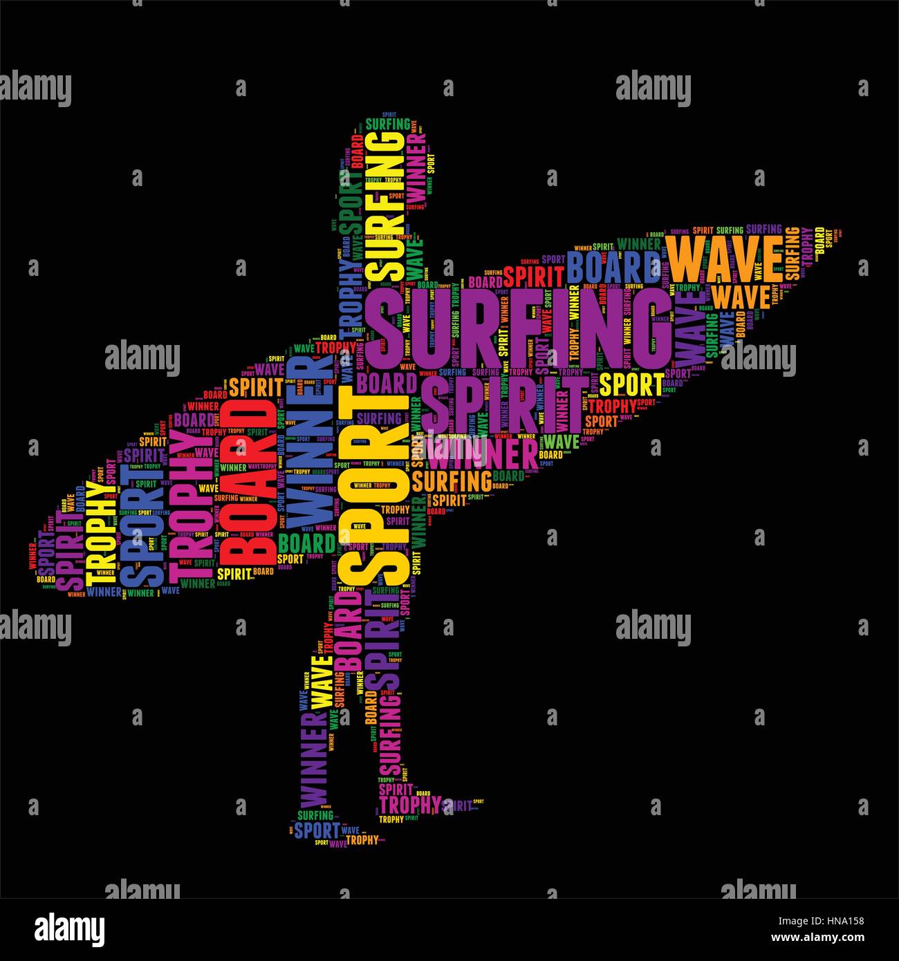 surfing Typography word cloud colorful Vector illustration Stock Vector ...