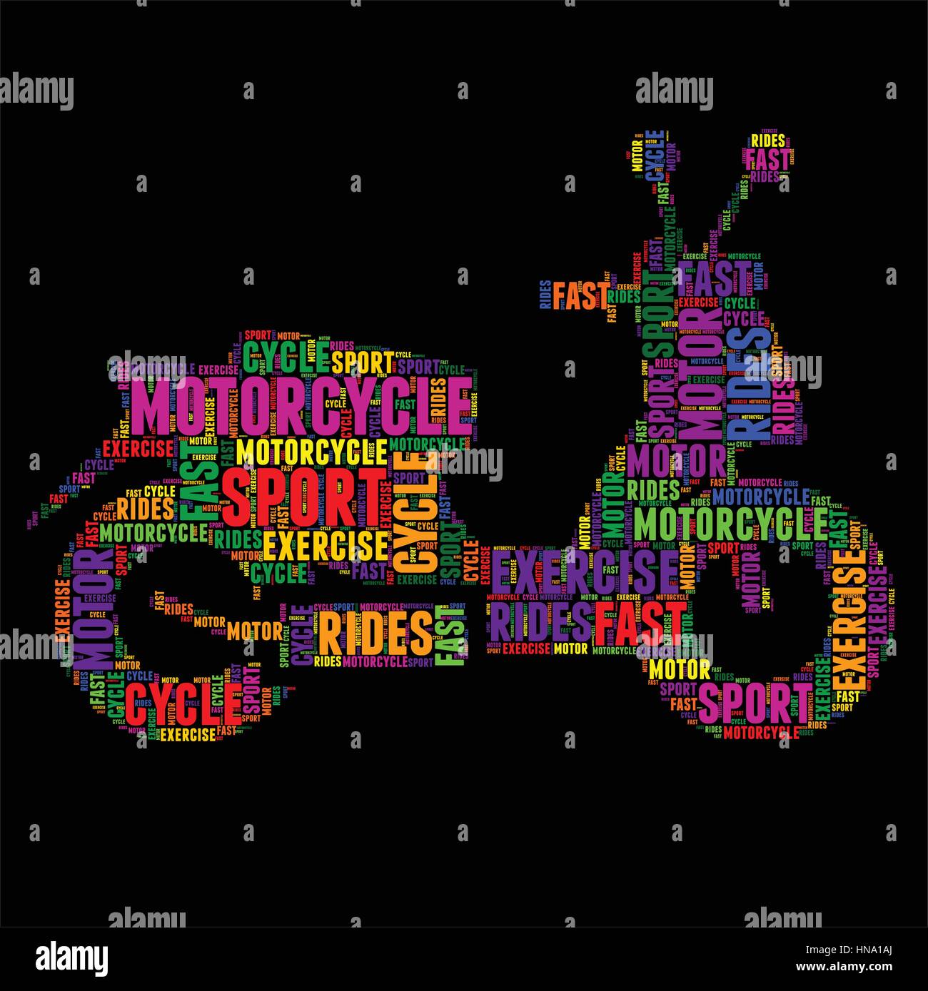 motorcycle Typography word cloud colorful Vector illustration Stock ...