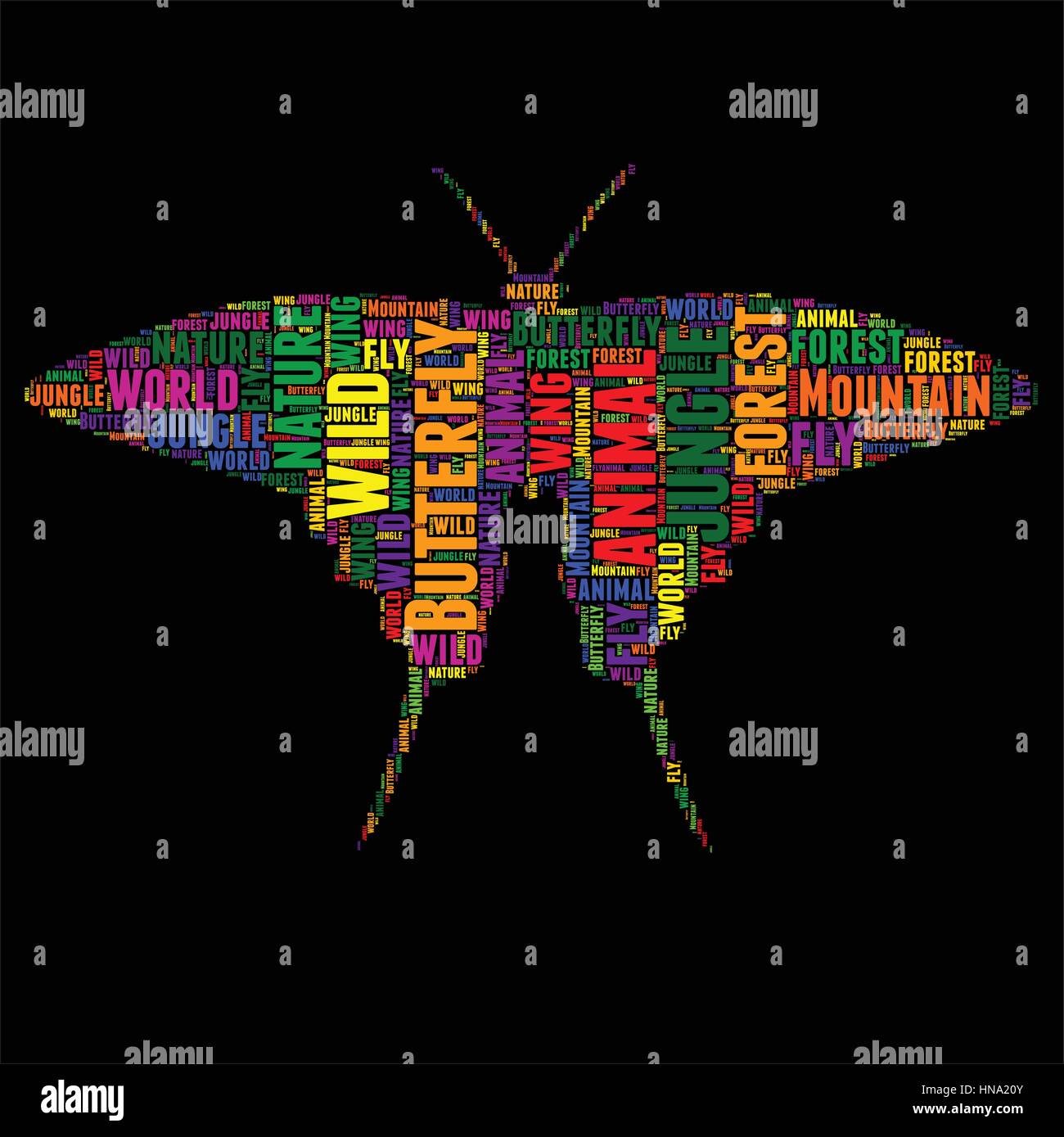 Butterfly Typography word cloud colorful Vector illustration Stock ...