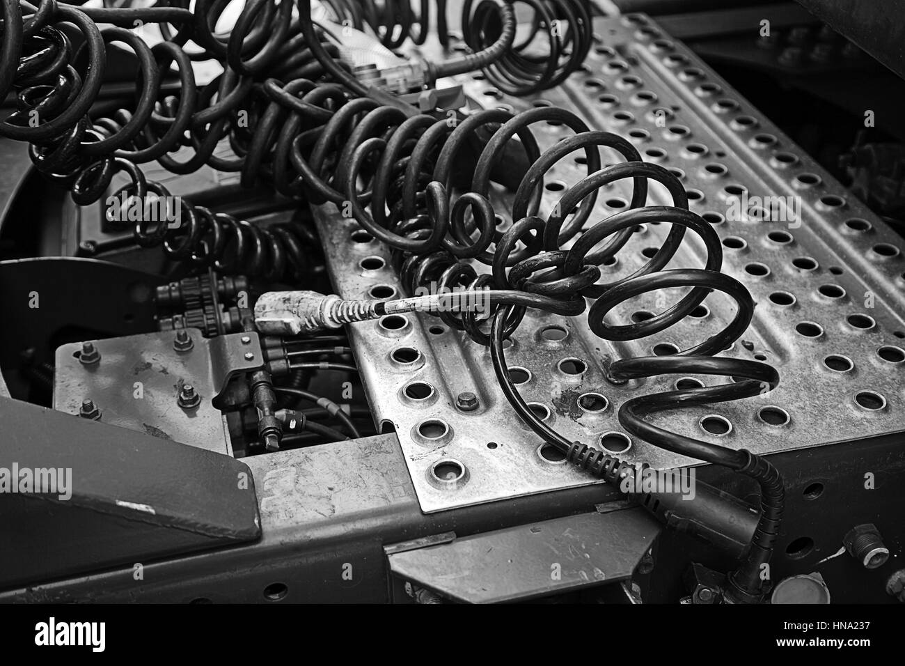 Tow truck, detail of some cables in a trailer, transportation Stock ...