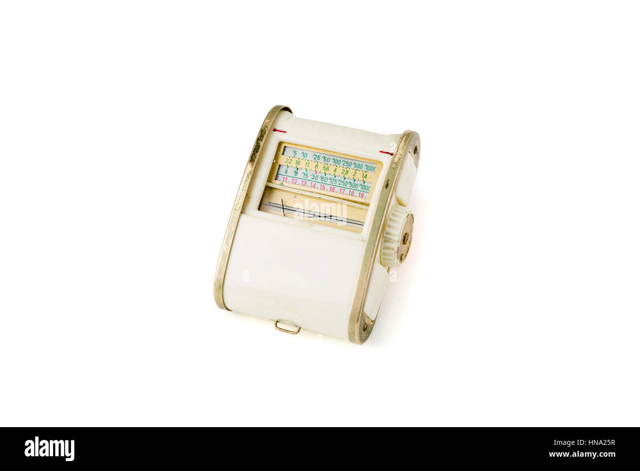 Vintage white light meter isolated on white background. Studio shot ...