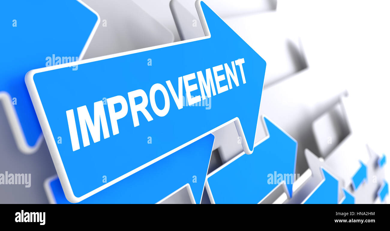 Improvement - Text on Blue Arrow. 3D Stock Photo - Alamy
