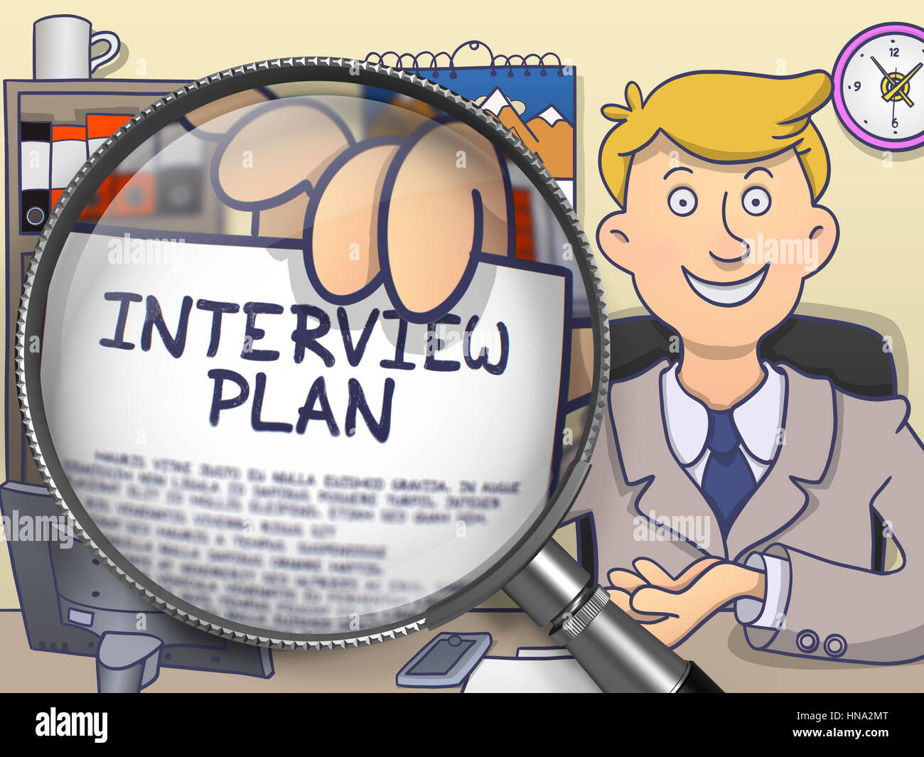 Interview Plan through Magnifying Glass. Doodle Concept Stock Photo - Alamy