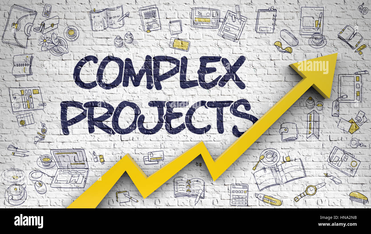 Complex Projects Drawn on Brick Wall Stock Photo - Alamy