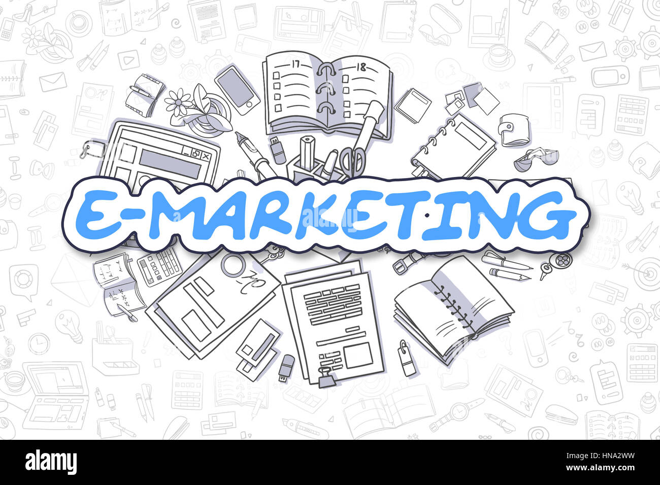 E-Marketing - Cartoon Blue Word. Business Concept Stock Photo - Alamy