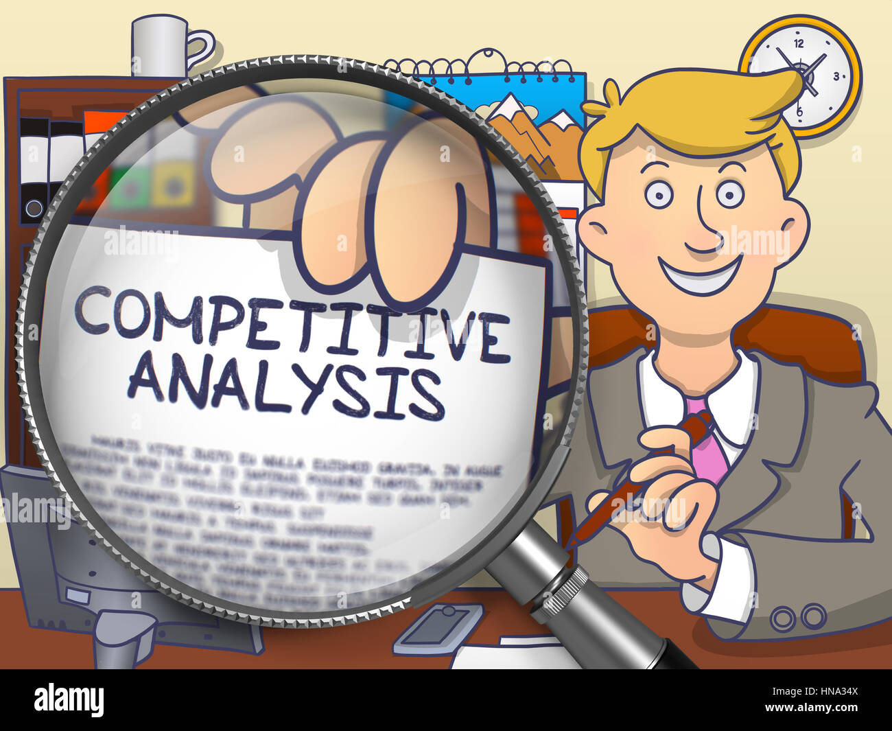 Competitive Analysis through Lens. Doodle Style Stock Photo - Alamy