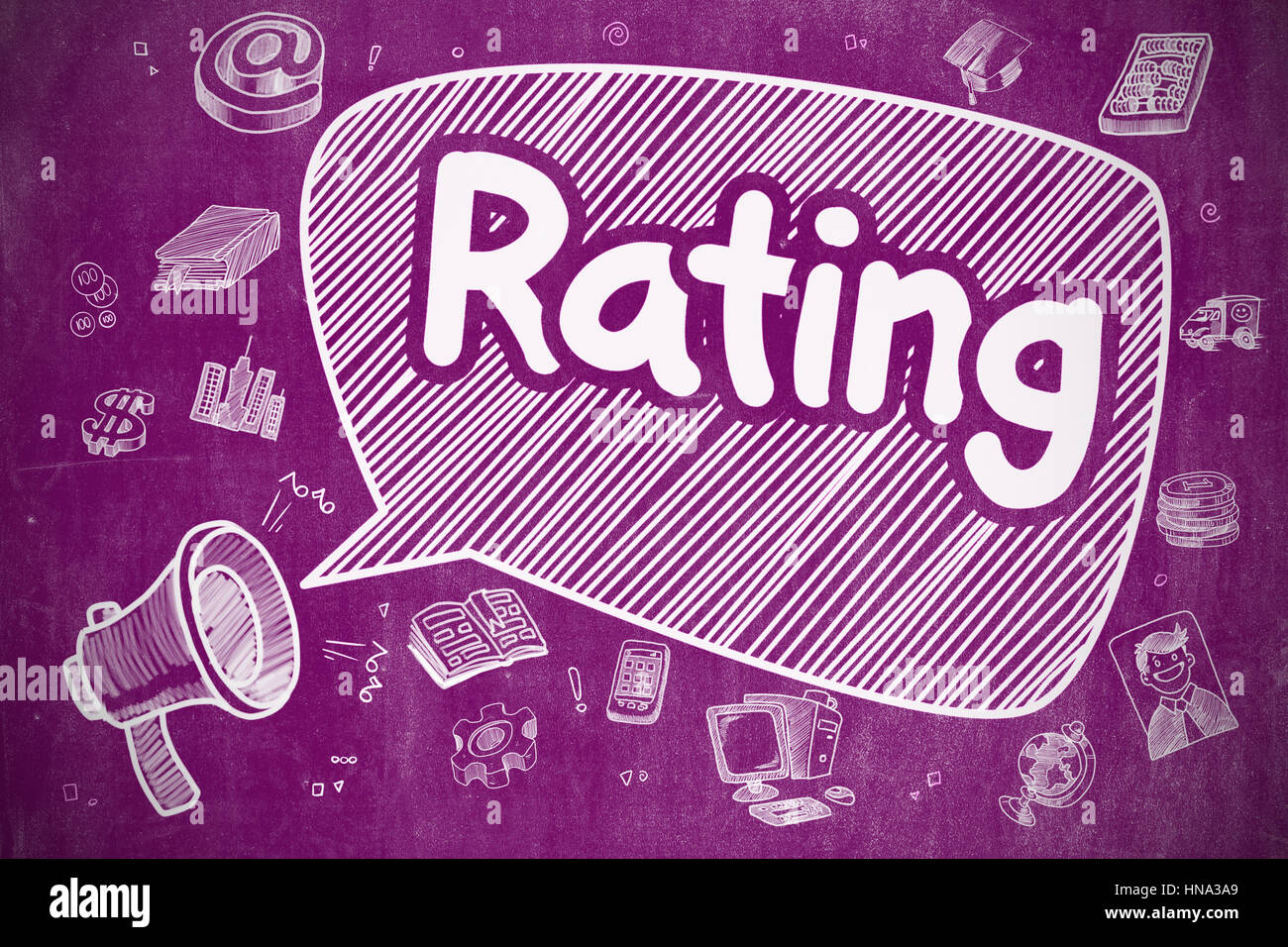 Rating - Hand Drawn Illustration on Purple Chalkboard Stock Photo - Alamy