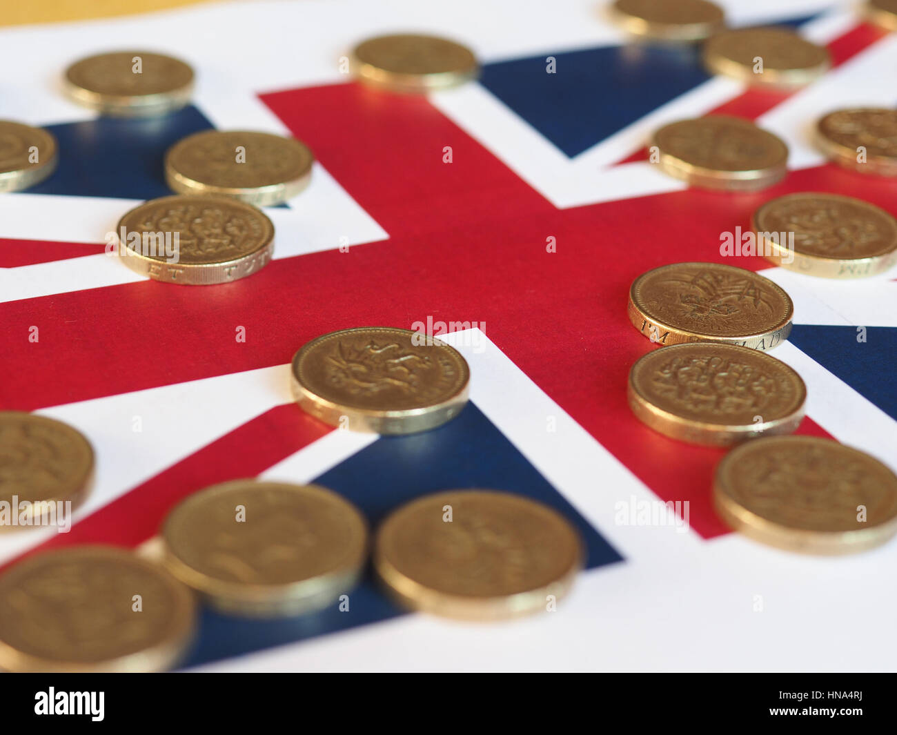 Pound coins money (GBP), currency of United Kingdom, over the Union ...