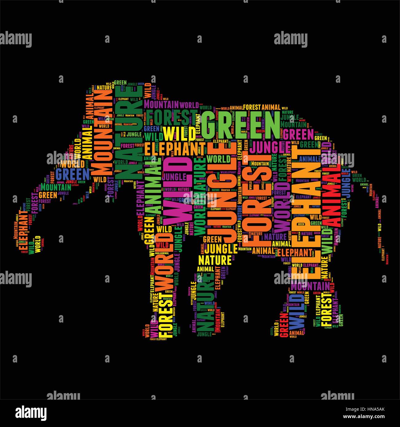 elephant Typography word cloud colorful Vector illustration Stock ...