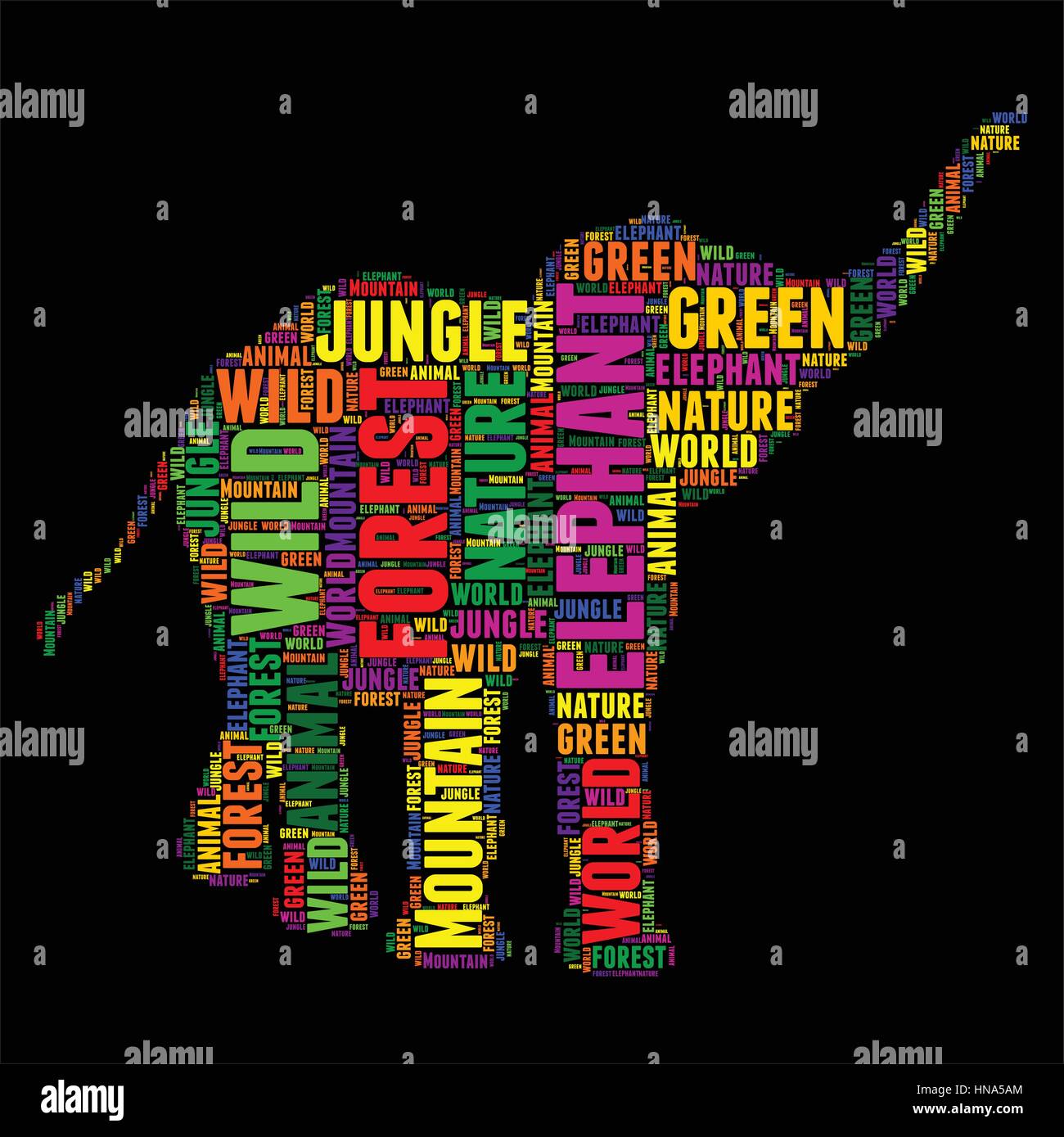 elephant Typography word cloud colorful Vector illustration Stock ...