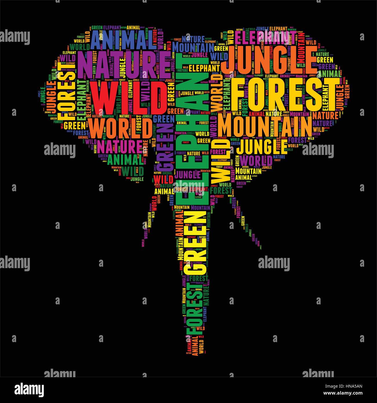 elephant Typography word cloud colorful Vector illustration Stock ...