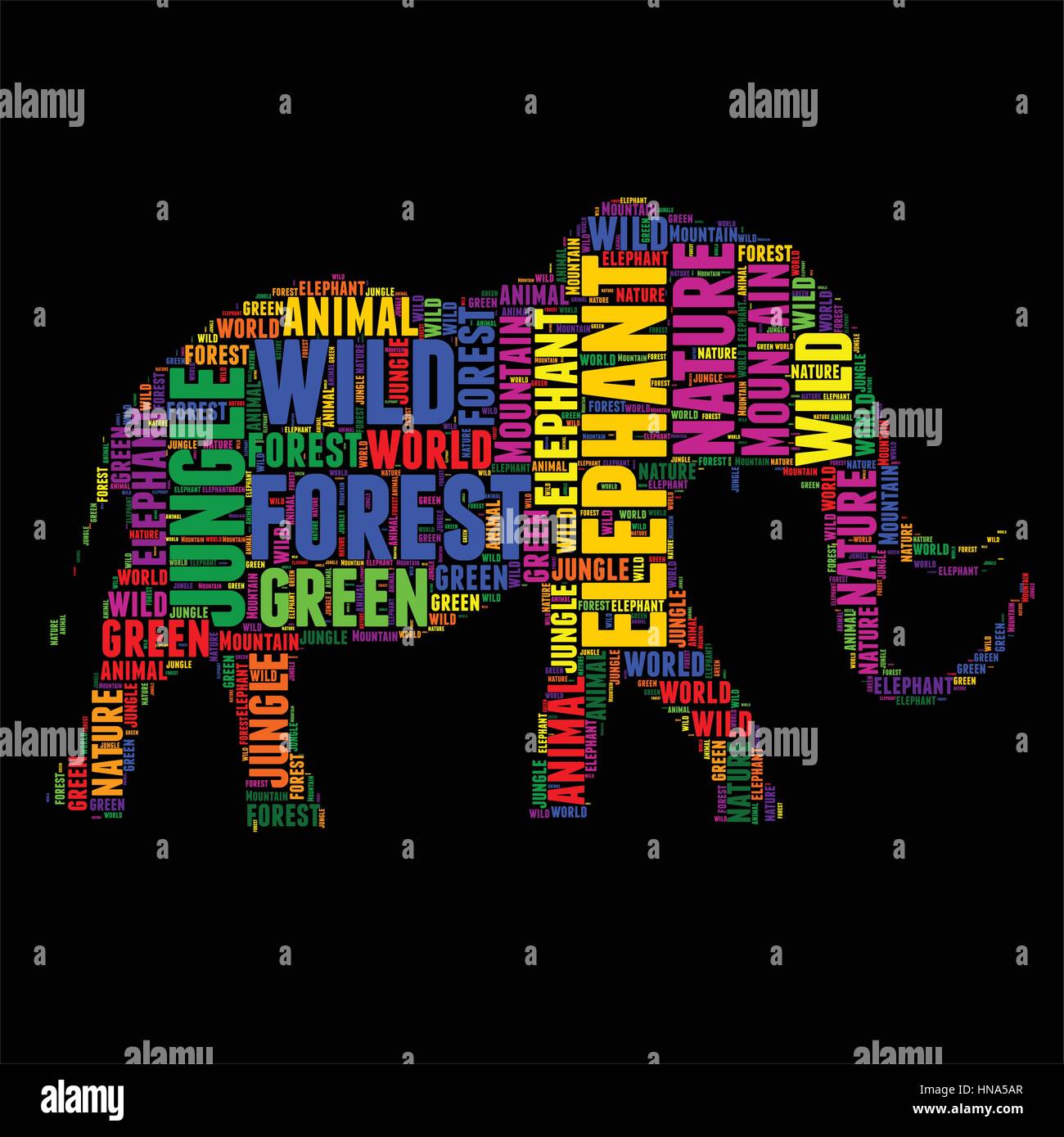 elephant Typography word cloud colorful Vector illustration Stock ...