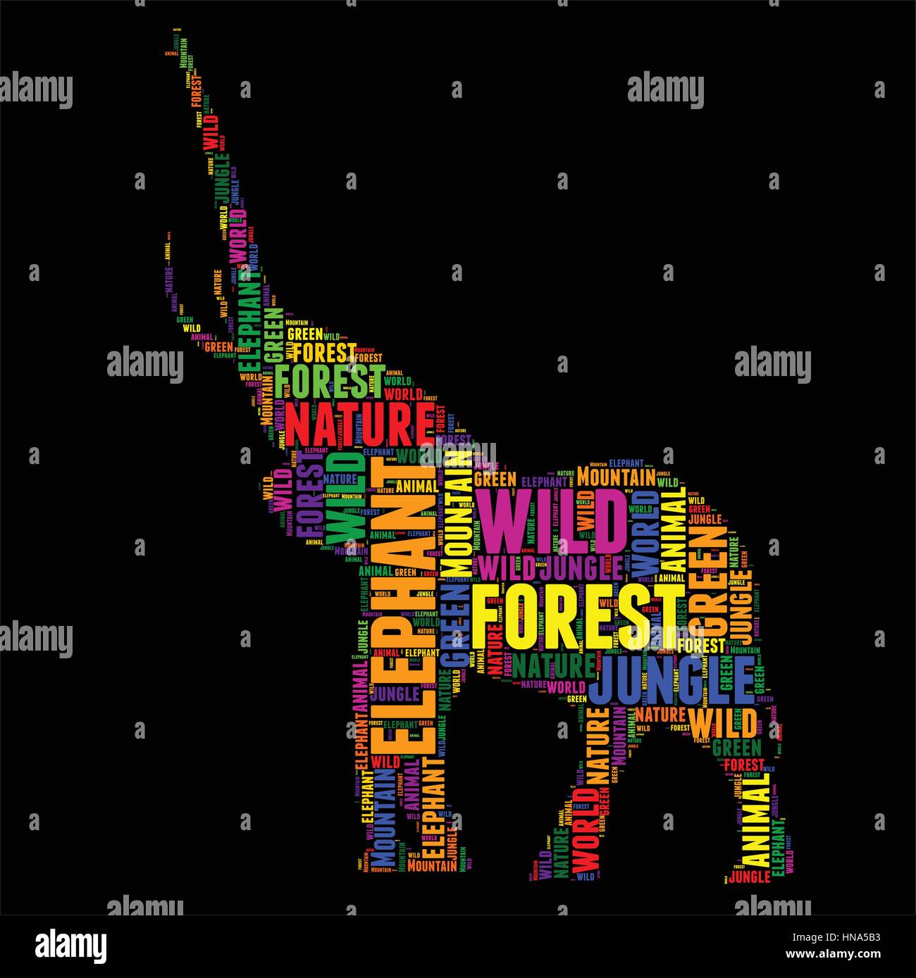 elephant Typography word cloud colorful Vector illustration Stock ...