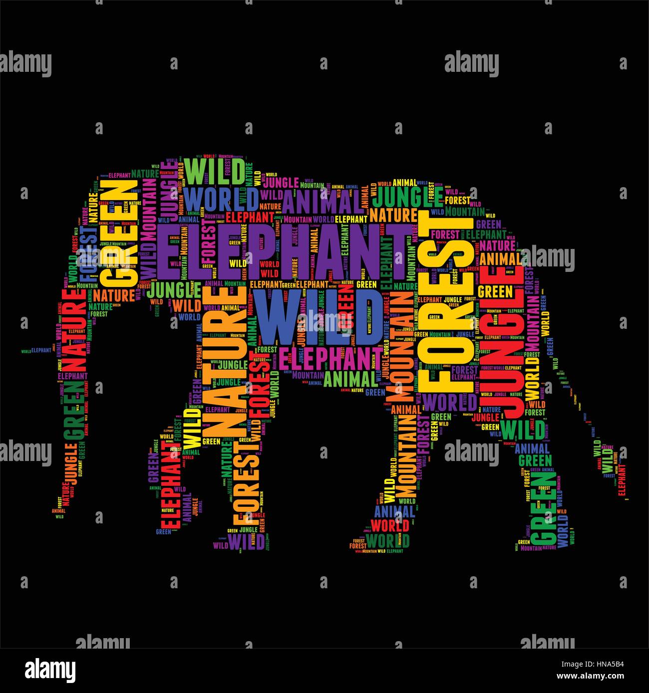elephant Typography word cloud colorful Vector illustration Stock ...