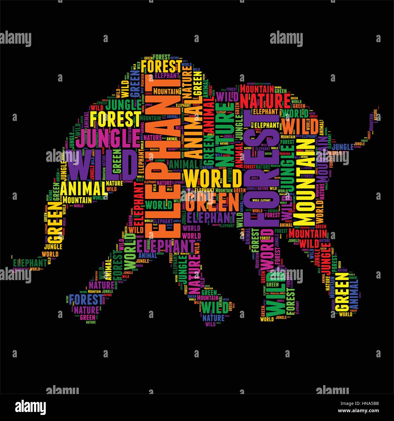 elephant Typography word cloud colorful Vector illustration Stock ...