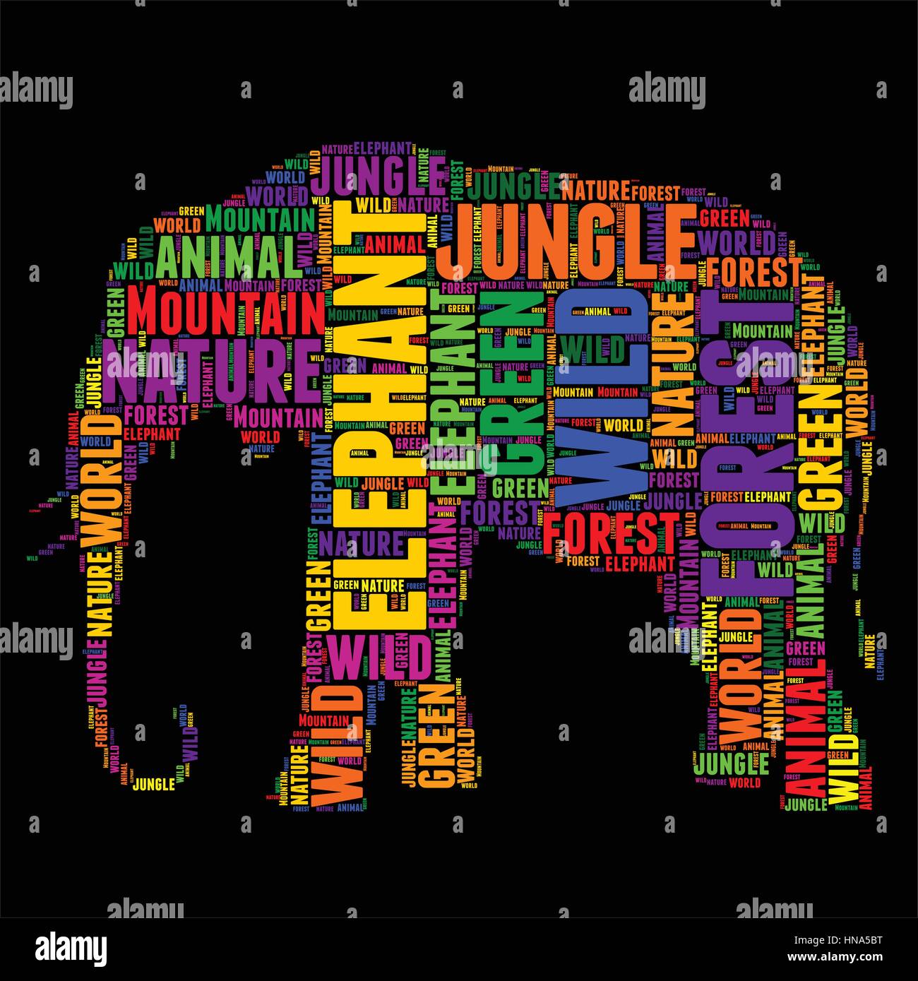 elephant Typography word cloud colorful Vector illustration Stock ...