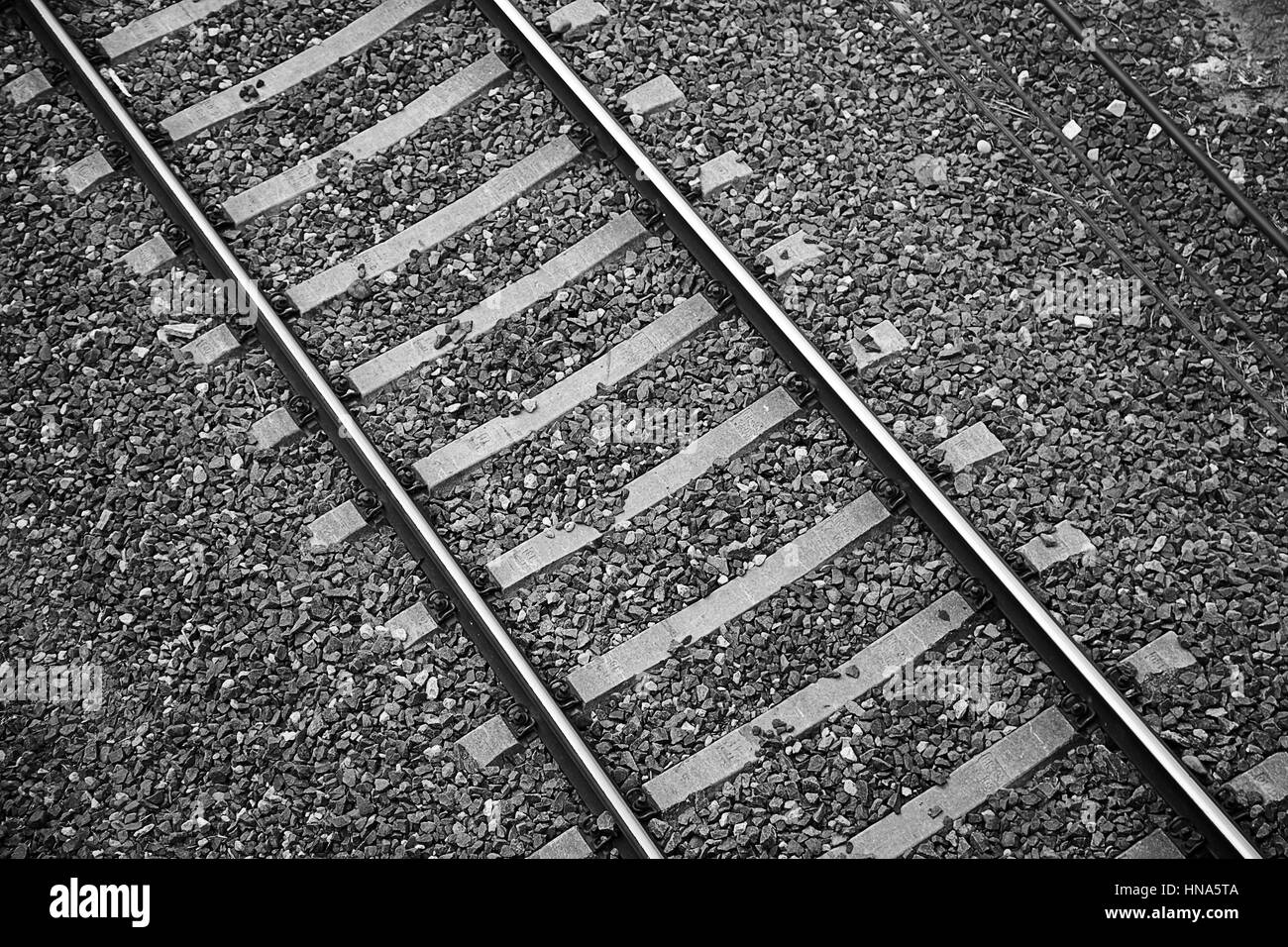 Train routes, detail of train tracks at a station in the city, textured ...