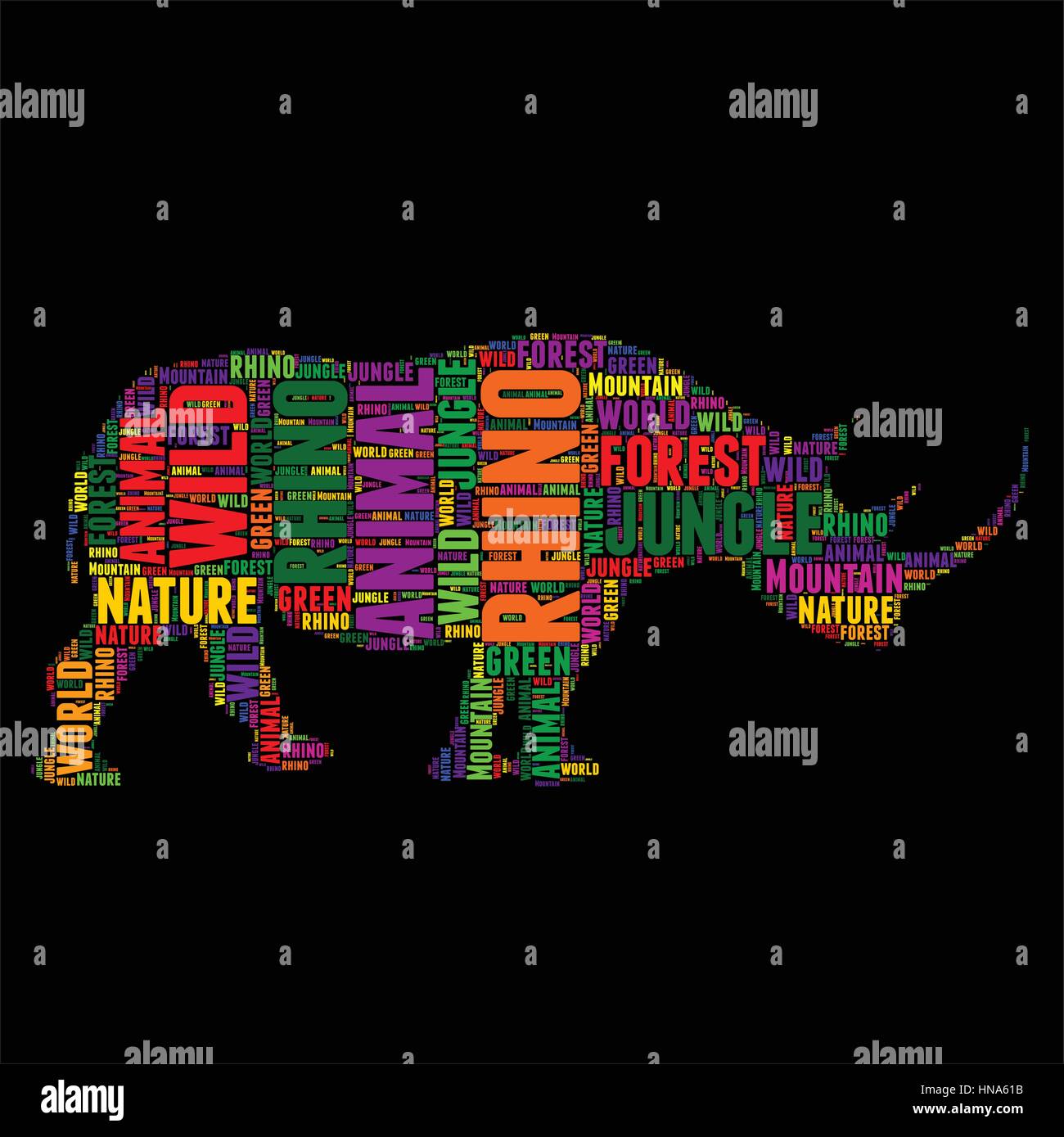 Rhino Typography word cloud colorful Vector illustration Stock Vector ...