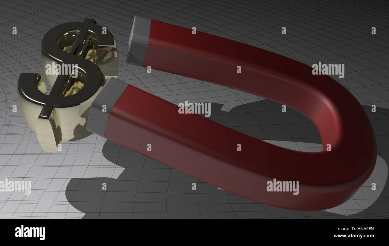 Magnet attracting dollars Stock Photo - Alamy