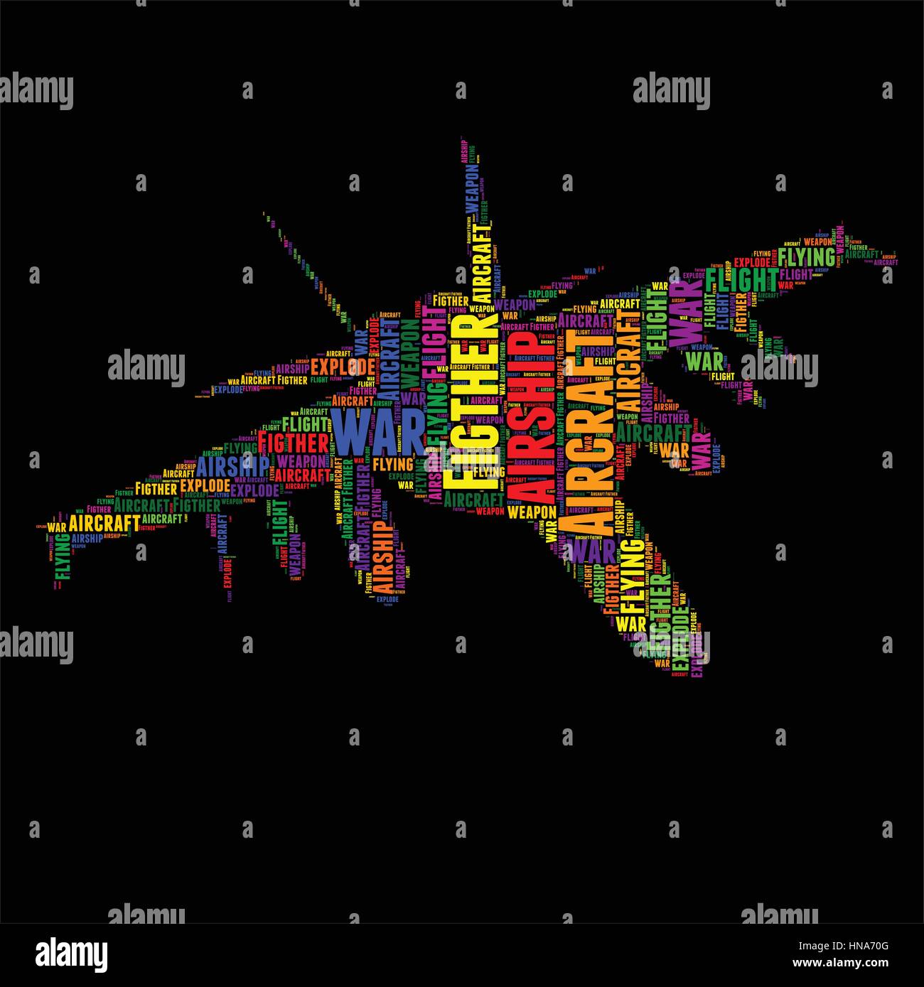 Aircraft Figther Typography word cloud colorful Vector illustration ...