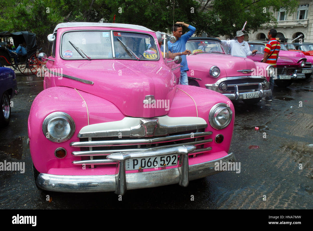 Pink vintage car, Parque Central, Havana, Cuba Stock Photo - Alamy
