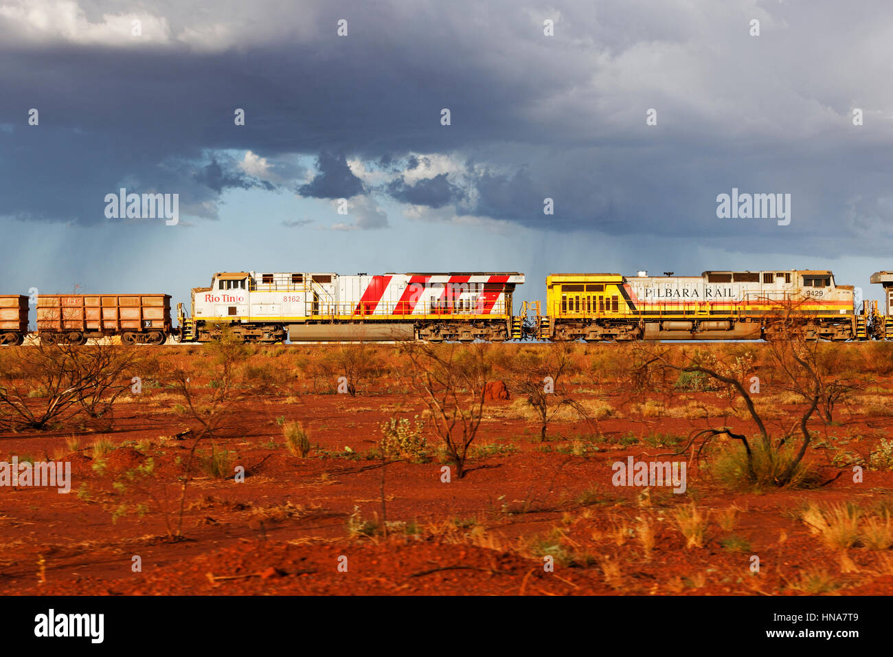 Rio Tinto and Pilbara Rail locomotives, Pilbara, Western Australia ...