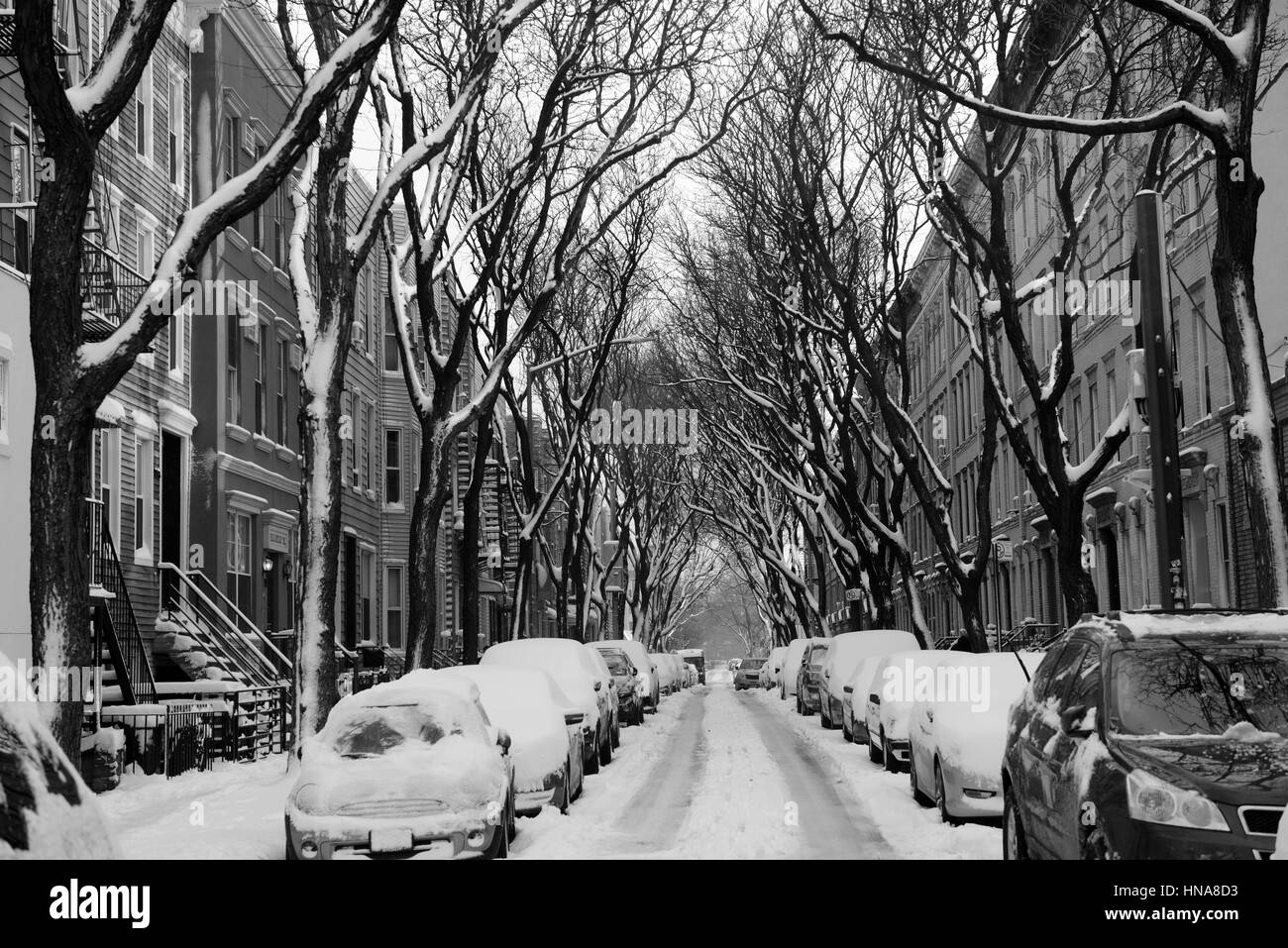 Urban street winter northeast usa Black and White Stock Photos & Images ...