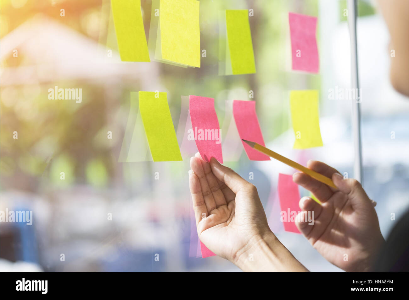 business people having a meeting in office, business people post it ...