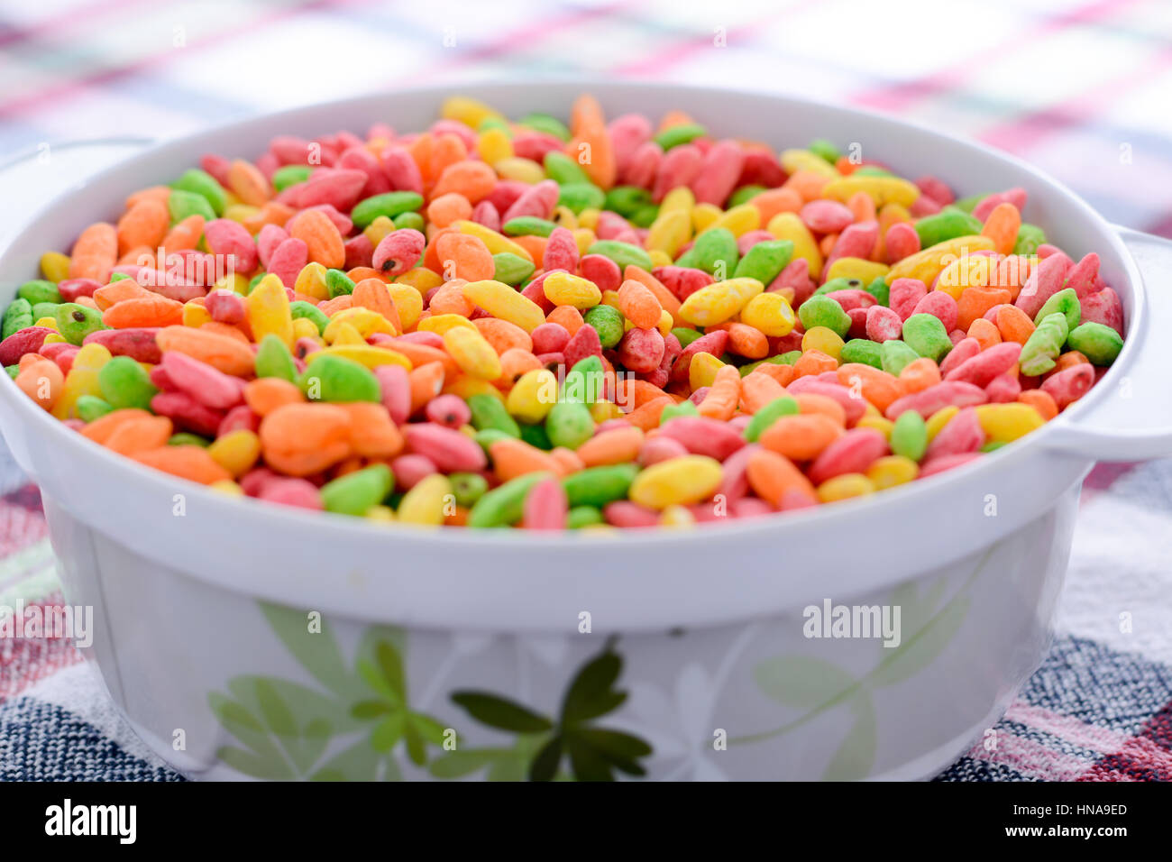 Puffed crispy colorful rice in the bowl. Healthy breakfast Stock Photo ...