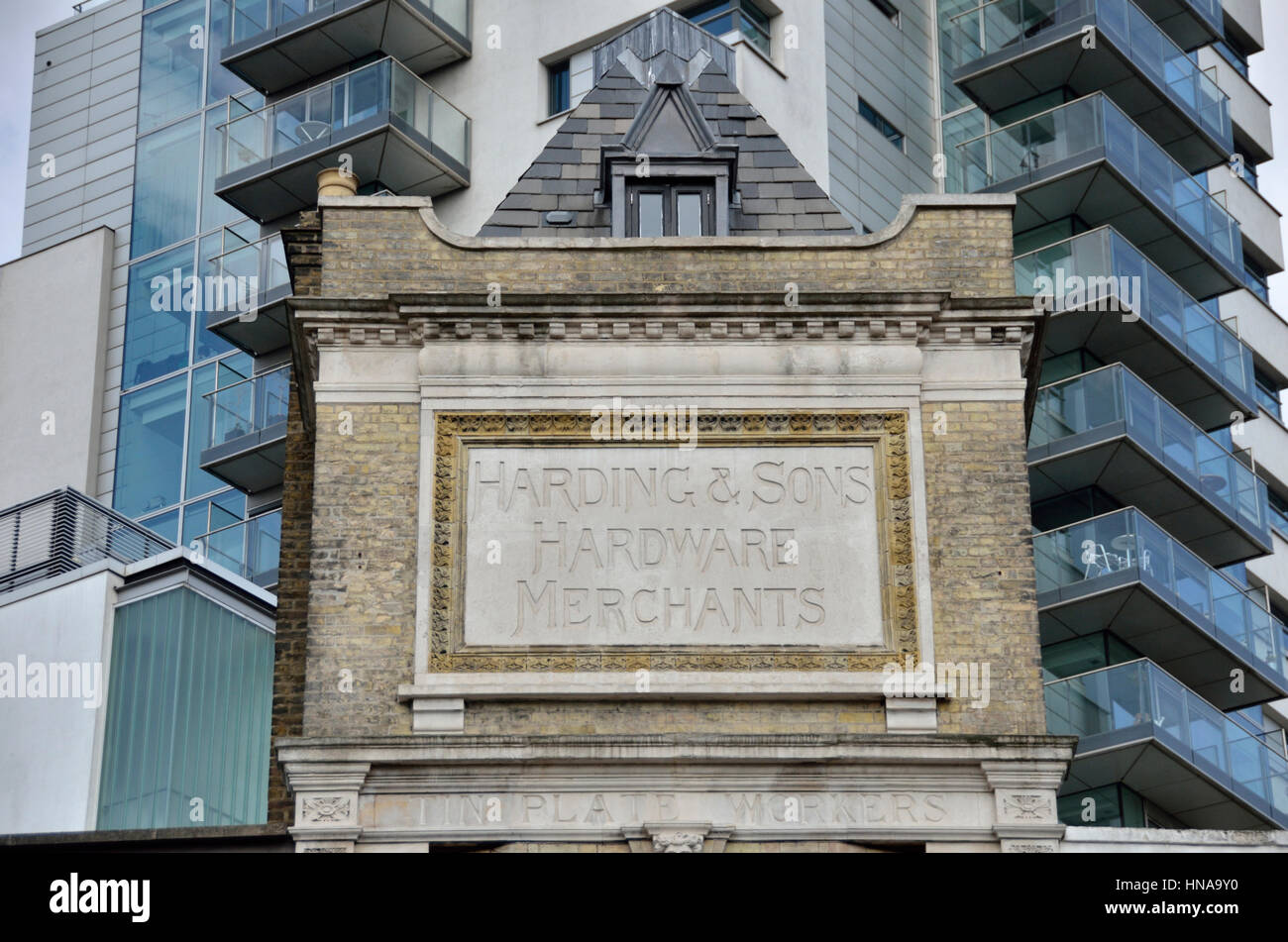 Harding and Sons Hardware Merchants sign on a building, Tabard Street ...