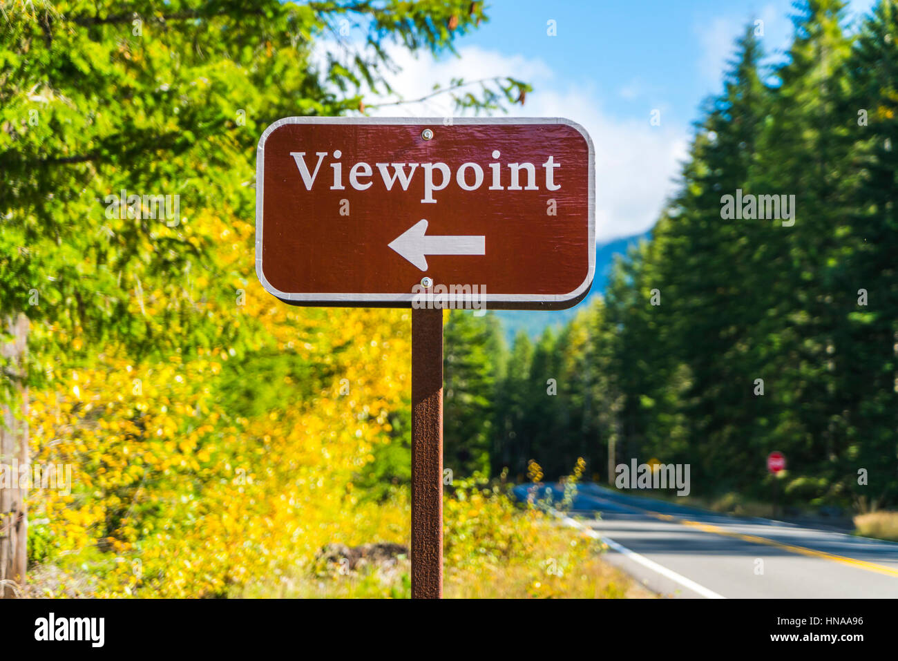 viewpoint sign and arrow with forest background Stock Photo - Alamy