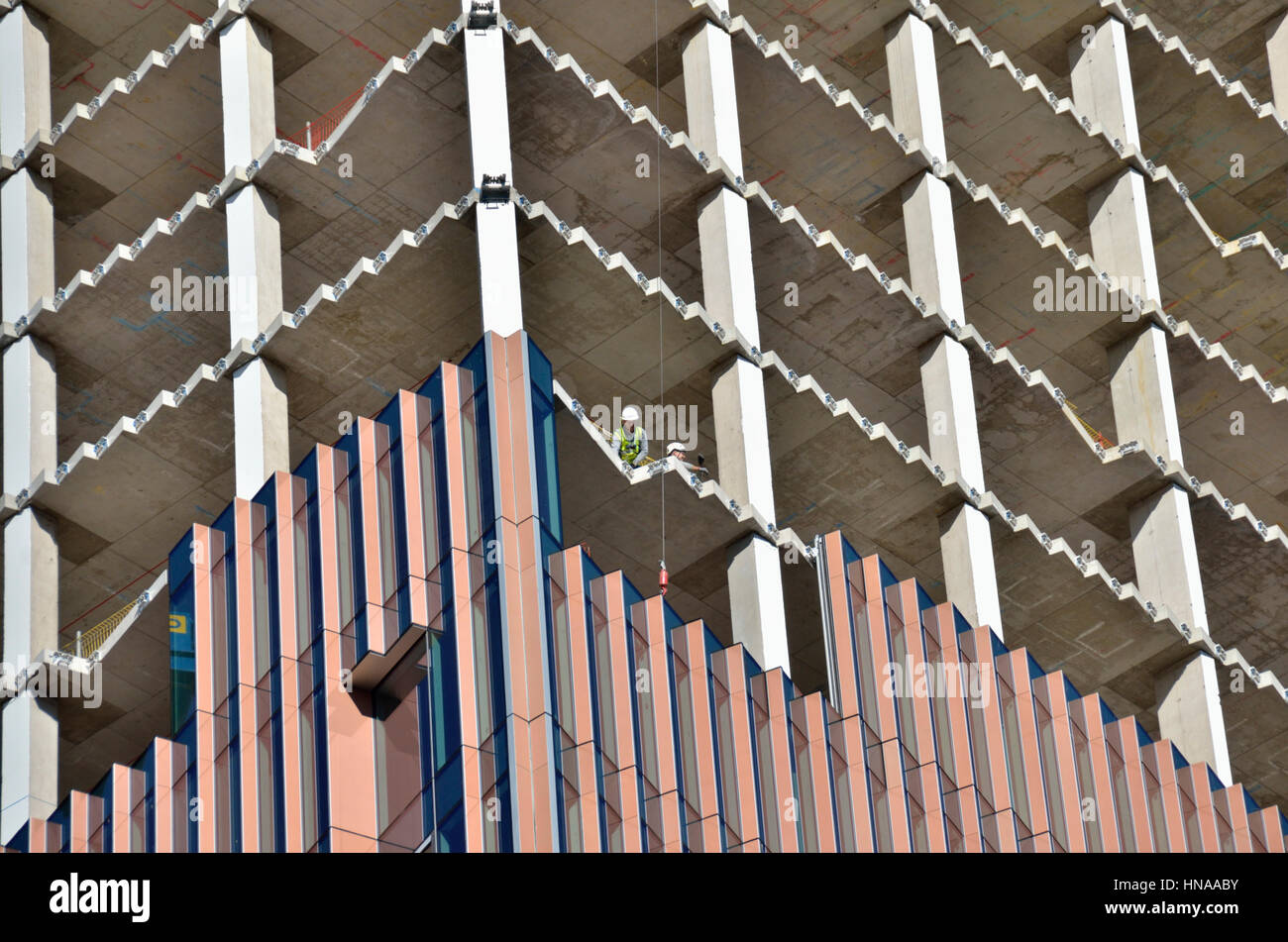 Close up of an office building under construction showing core and ...