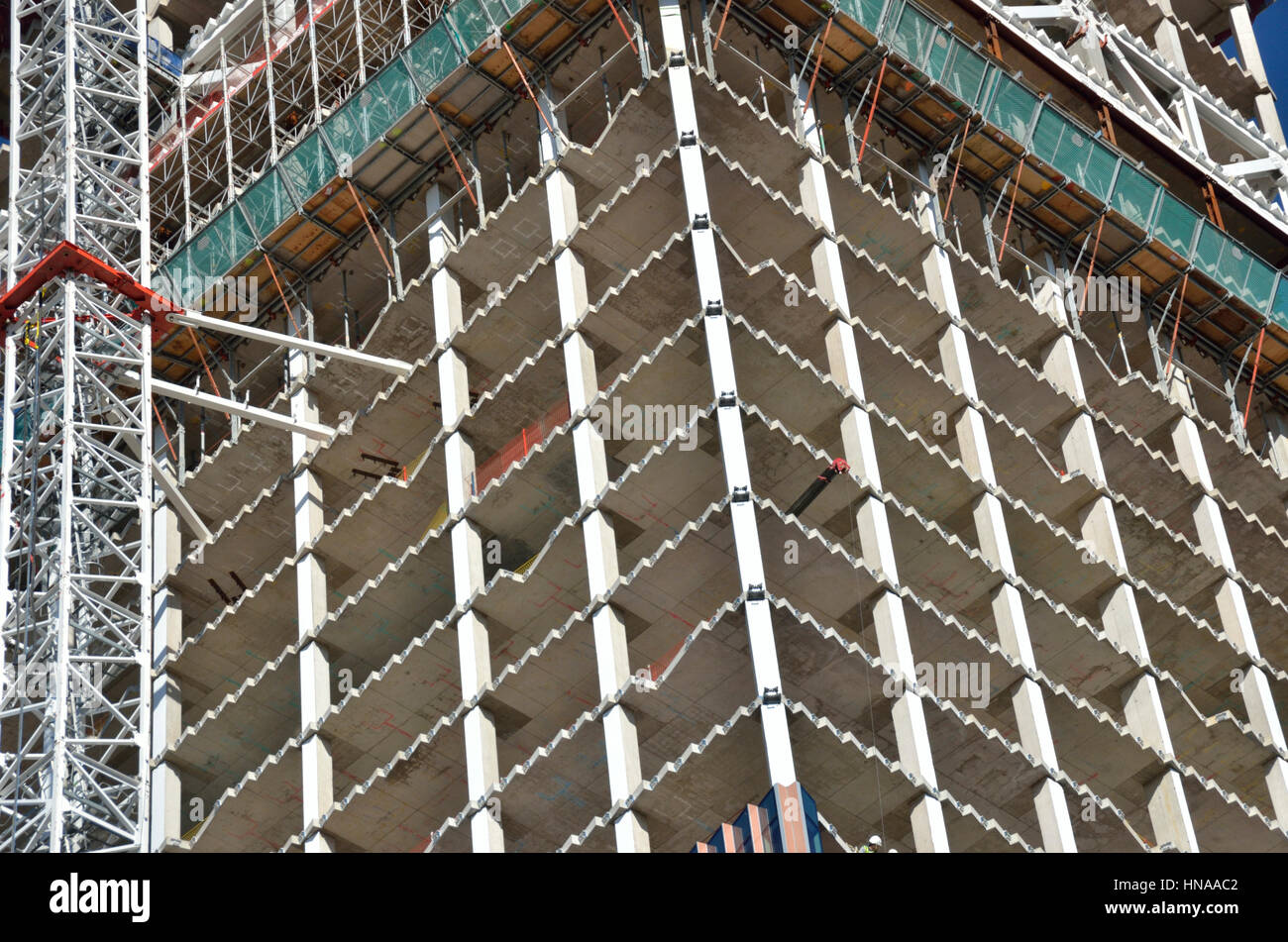 Core of an office tower building under construction showing individual ...