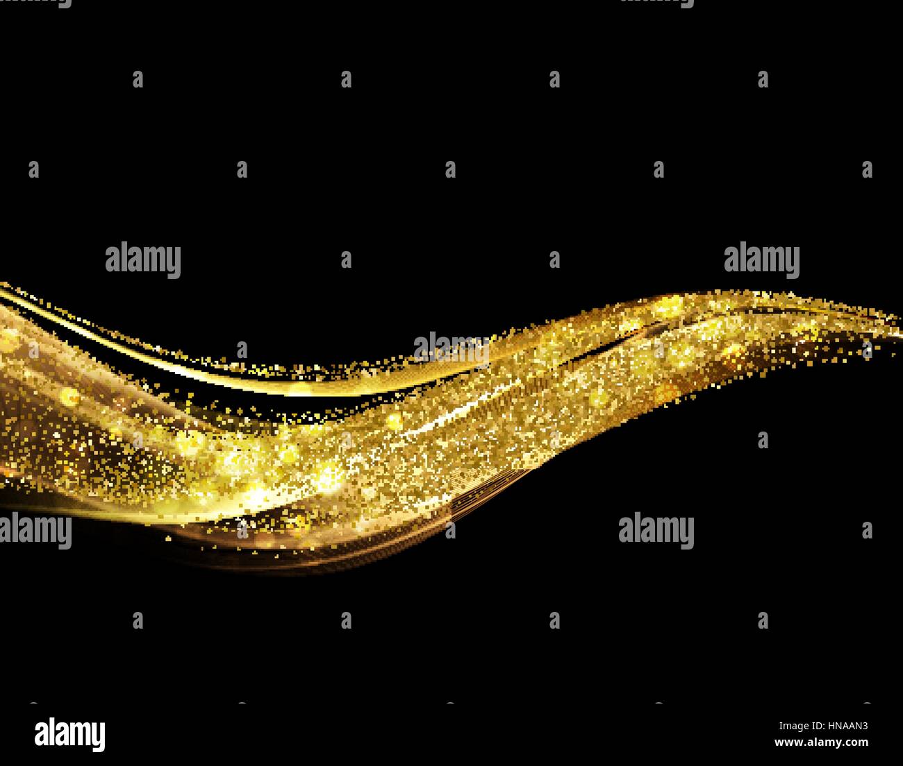 Vector Abstract shiny color gold wave design element with glitter effect on dark background ...
