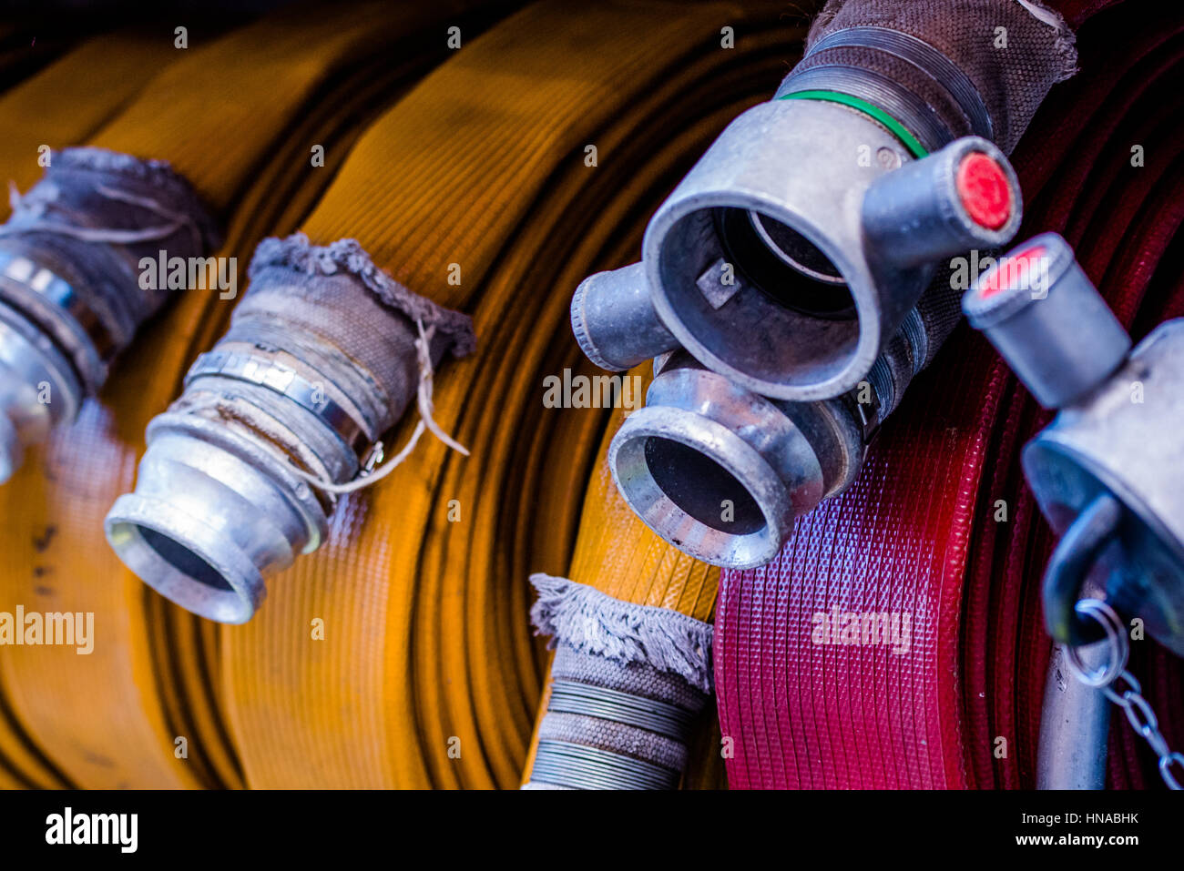 Fire engine hose Stock Photo - Alamy