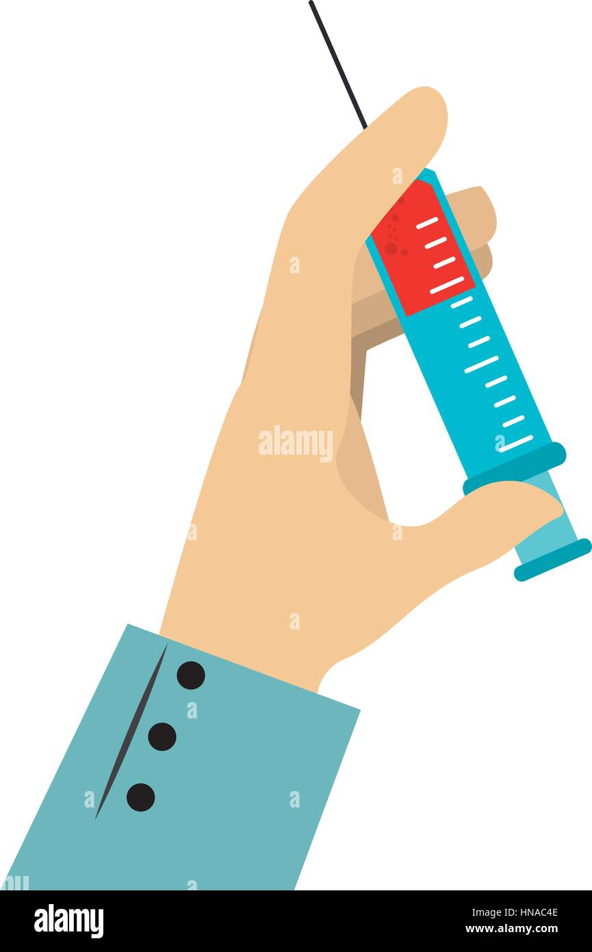 colorful silhouette of hand with needle syringe vector illustration ...