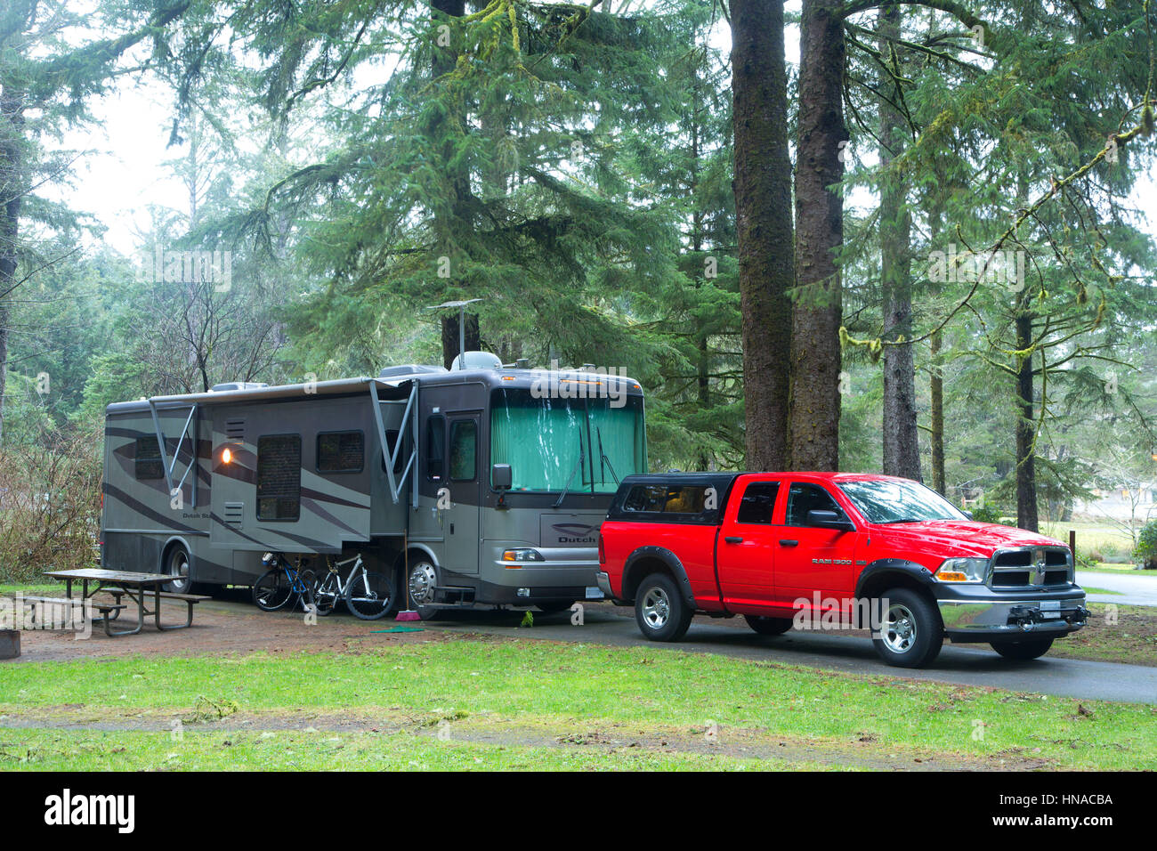 Motorhome in campground, Fort Stevens State Park, Lewis and Clark ...