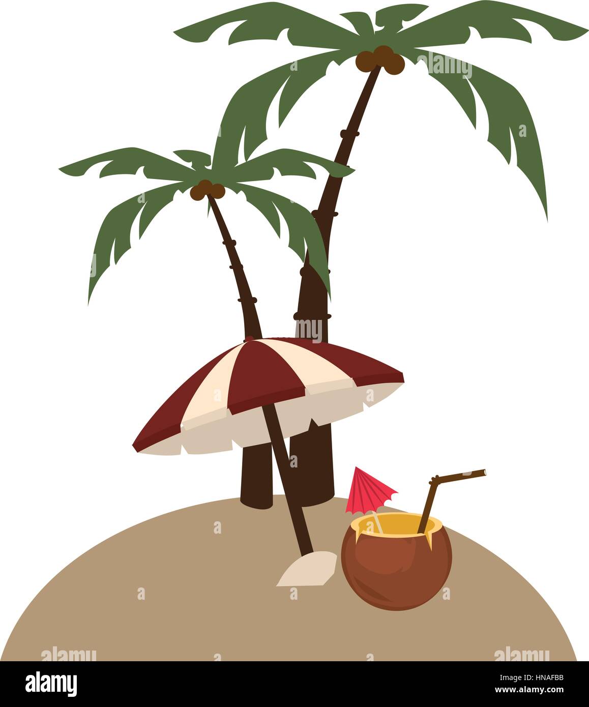 background island with palms and cocktail coco and umbrella vector ...