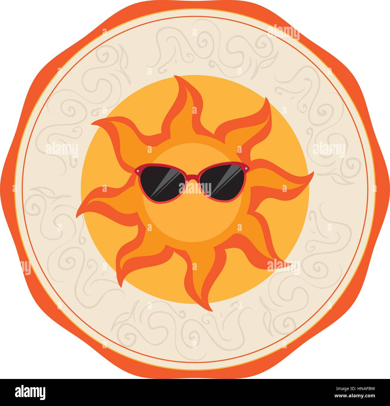 circular border with sun cartoon with glasses vector illustration Stock ...