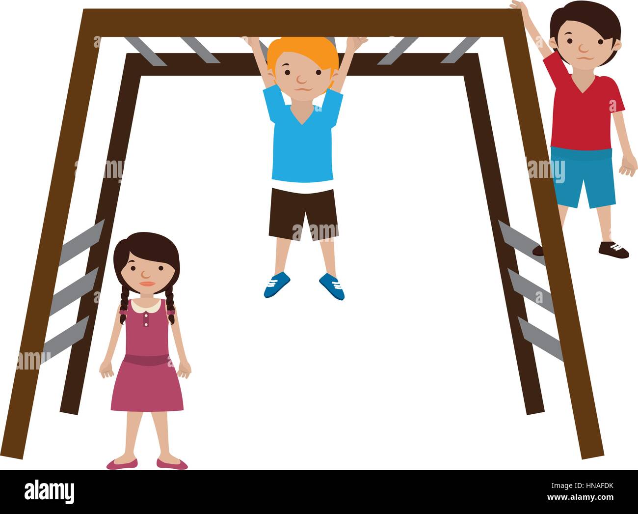 colorful playground with stair rail and kids vector illustration Stock ...